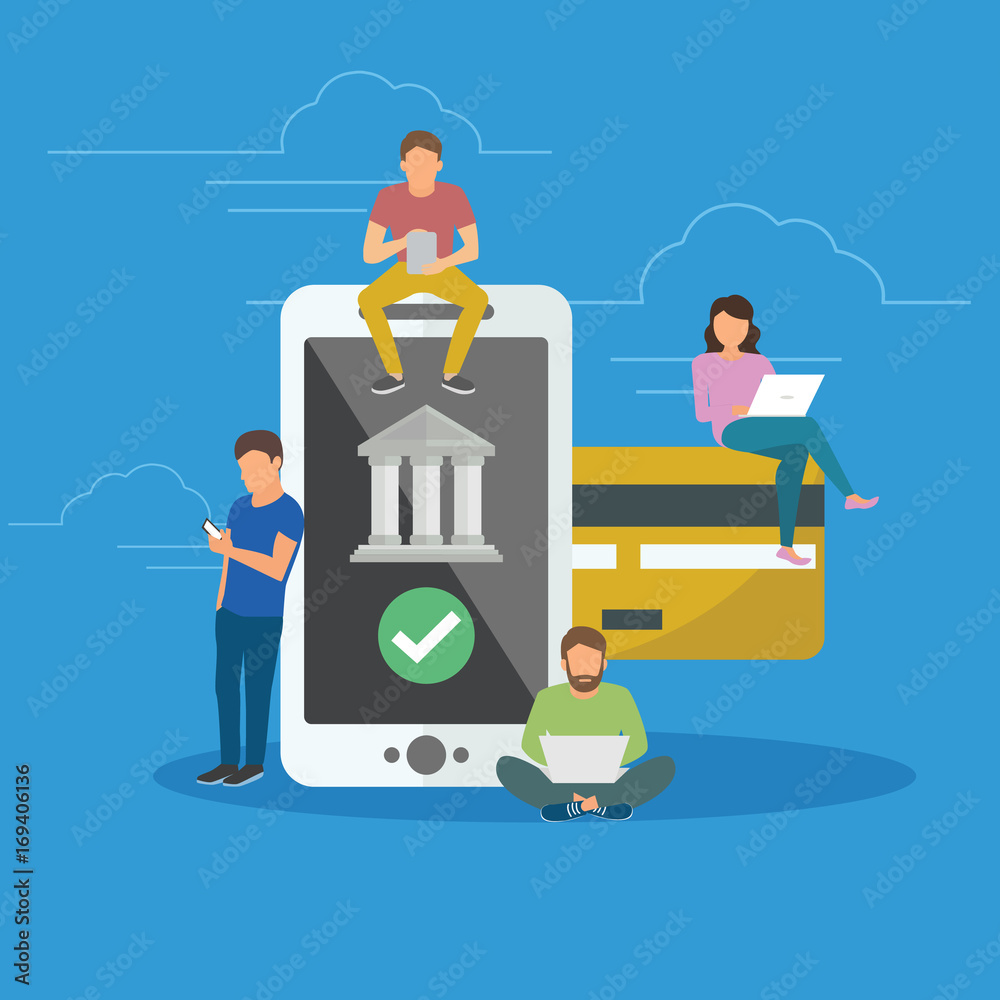 Mobile banking concept illustration of people using app for money ...