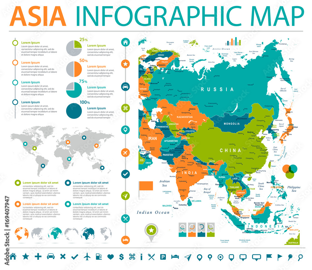 Asia Map - Info Graphic Vector Illustration Stock Vector | Adobe Stock