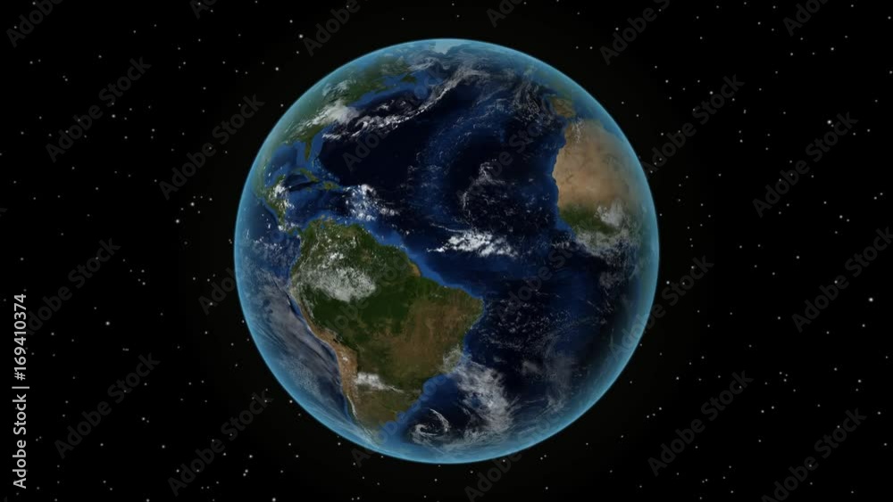Guyana. 3D Earth in space - zoom in on Guyana outlined. Star sky ...