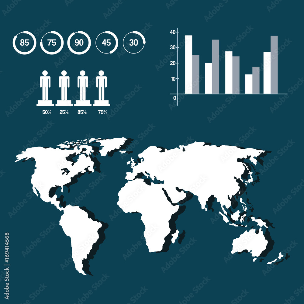 world map infographic demographic statistics presentation vector ...