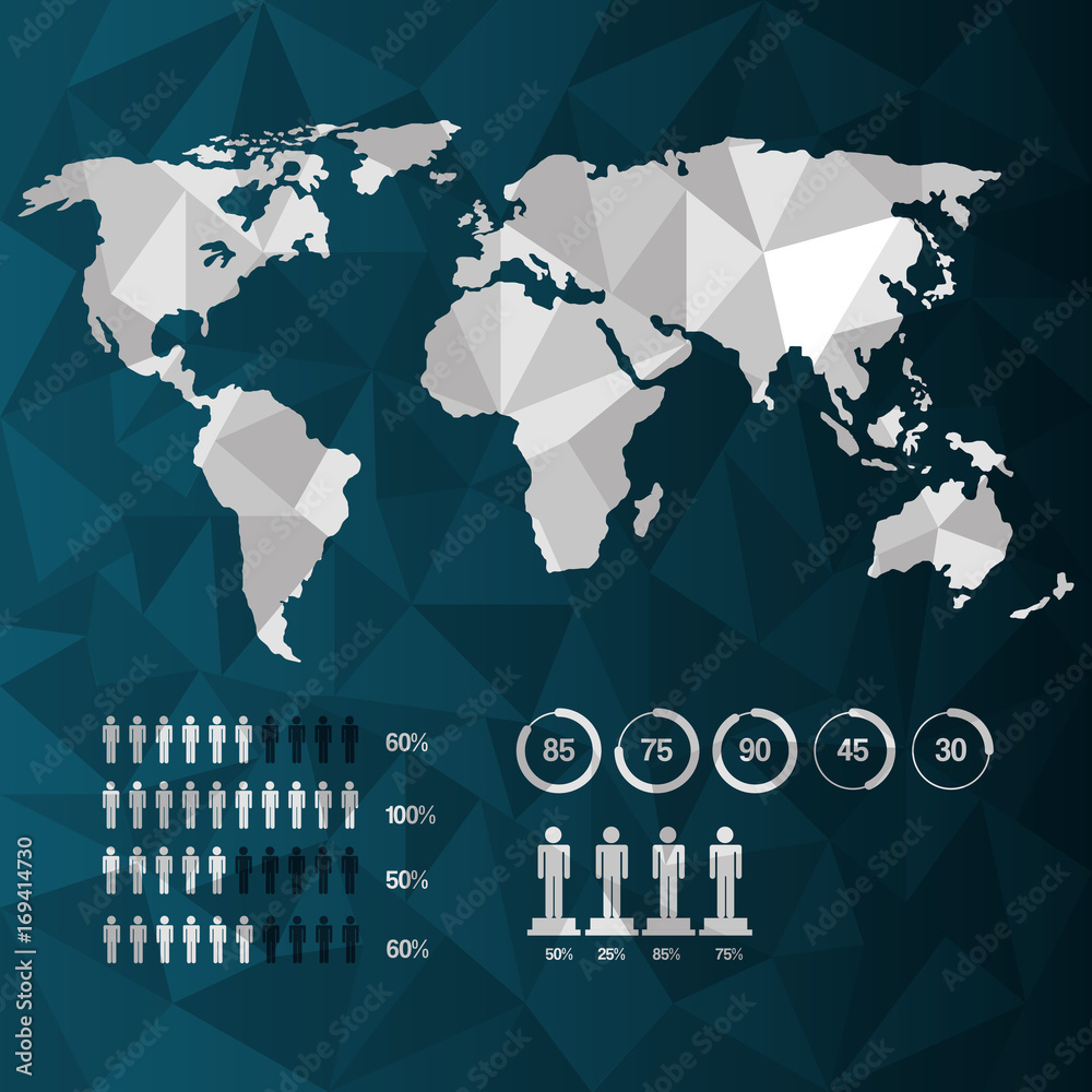 world map infographic demographic statistics presentation vector ...