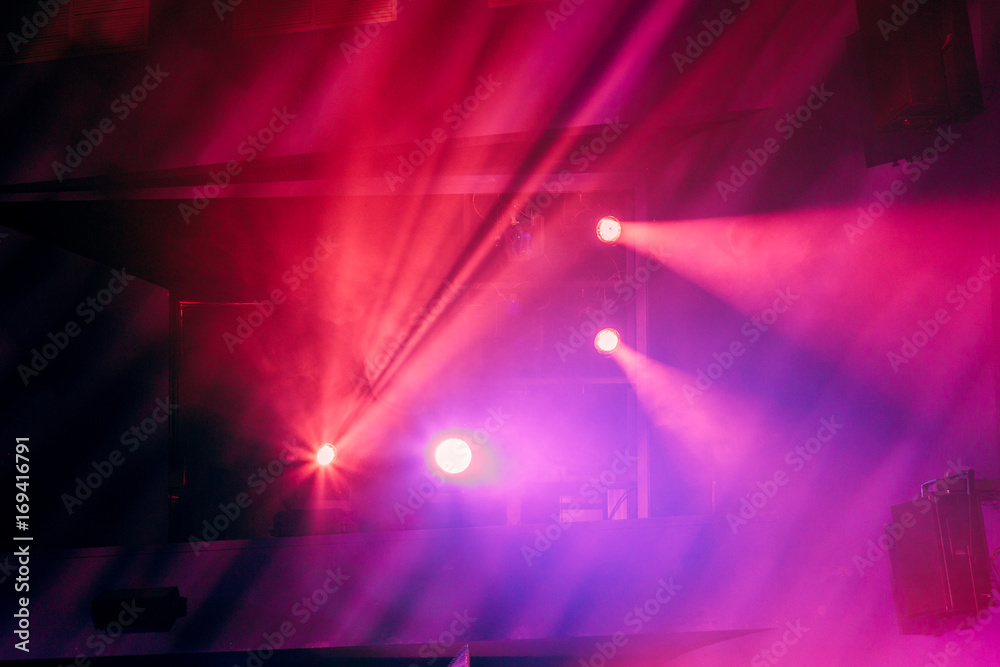 Lighting equipment on the stage of the theatre during the performance ...