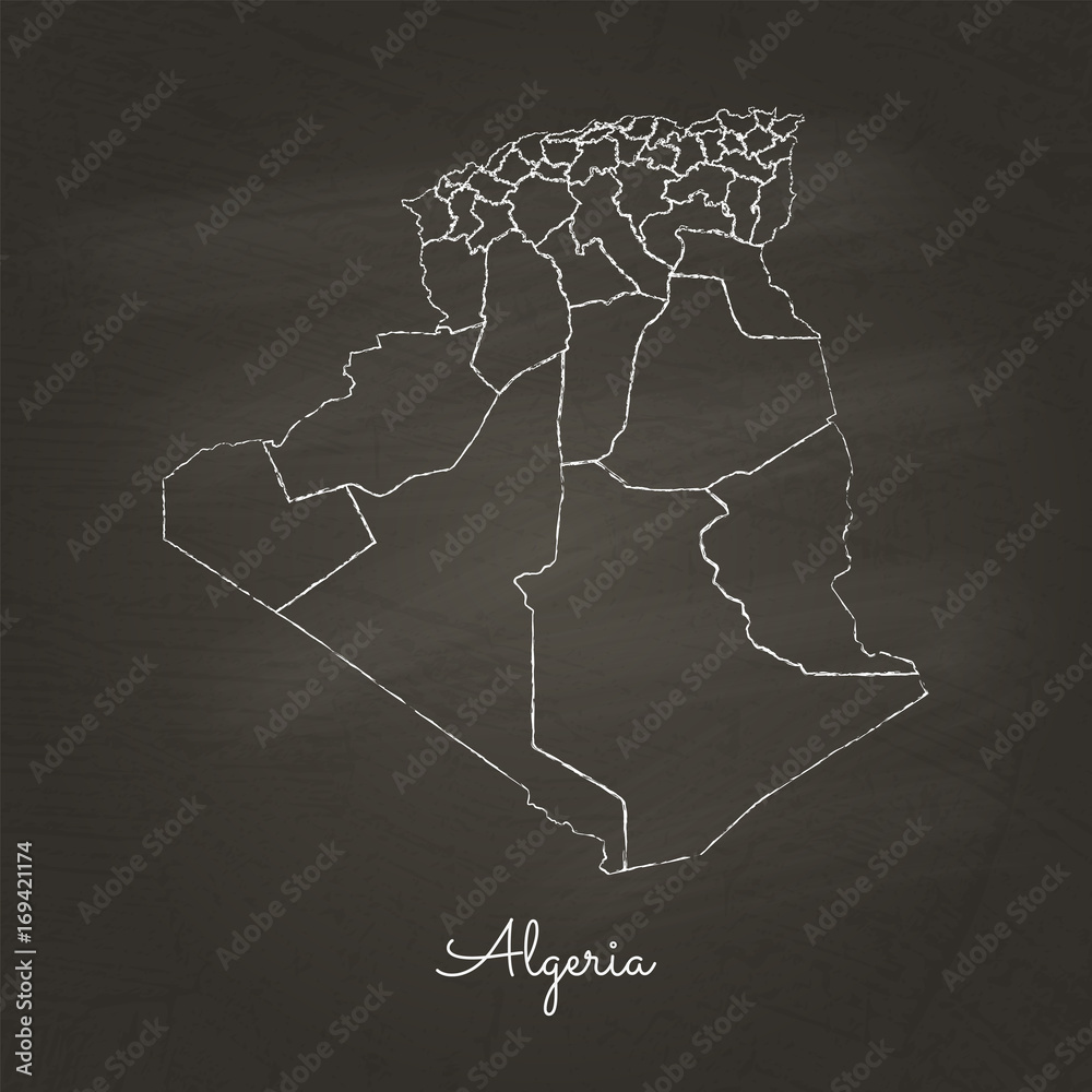 Algeria region map: hand drawn with white chalk on school blackboard ...