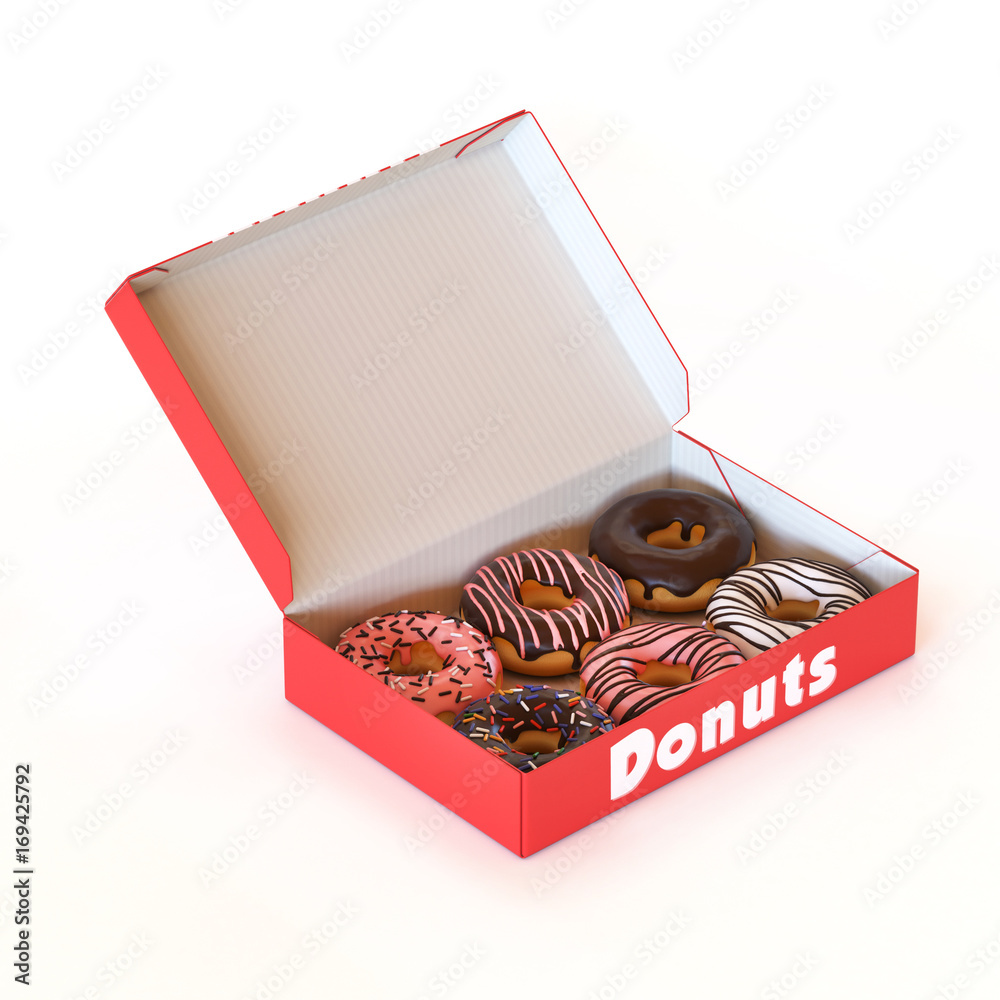 Donut box isolated on white background 3d rendering Stock Illustration ...