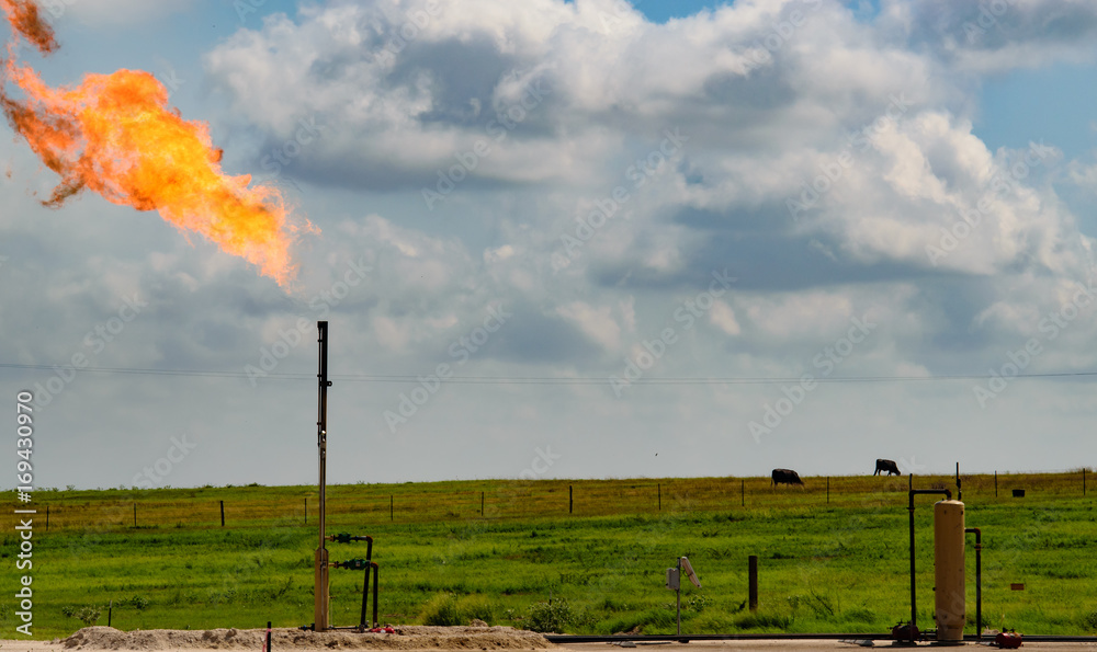 Oil Field Flare. Flaring Methane As An Oil Byproduct Creating Emissions ...