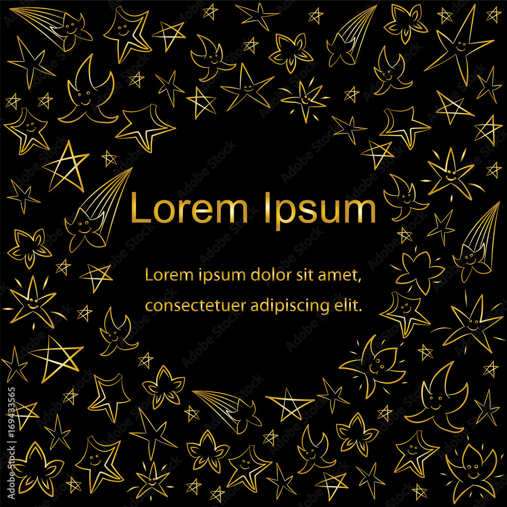 Golden Hand Drawn Stars with Place for Text in the Center. Children ...