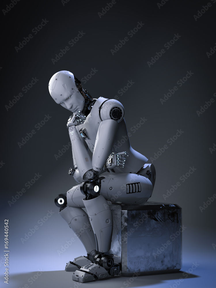 robot sit down and thinking Stock Photo | Adobe Stock