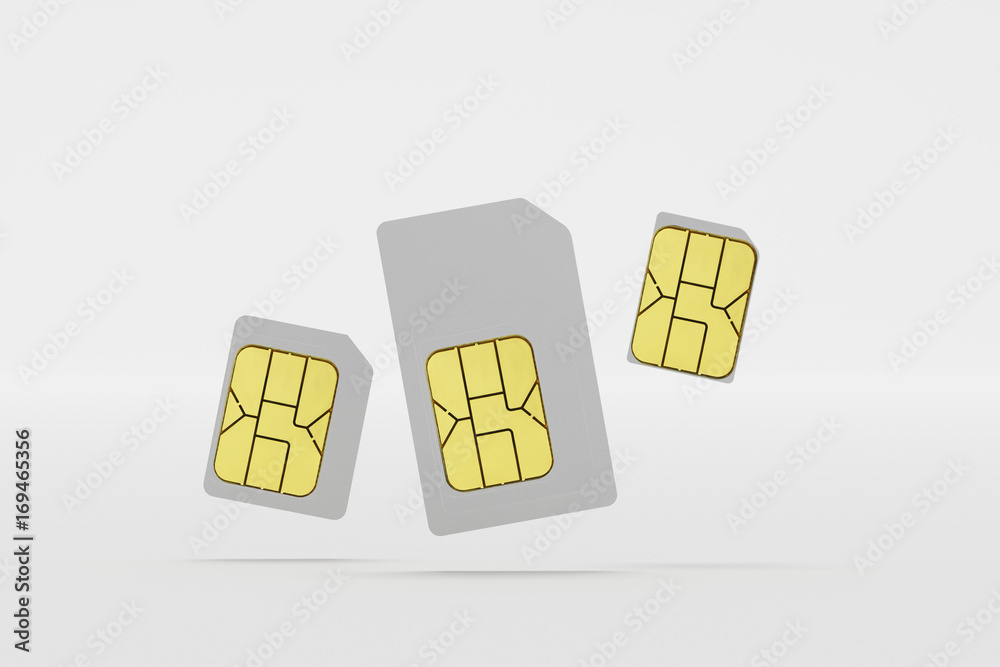 Different white sim card type size on white background. 3D Render Stock ...