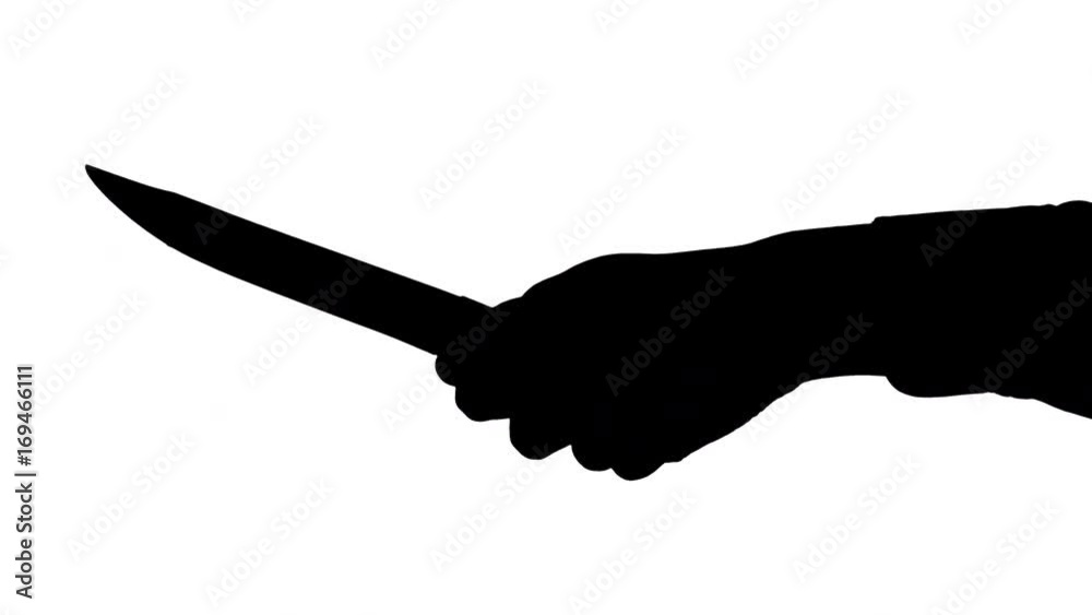 Male hand holding a knife Isolated black silhouette of a male hand ...