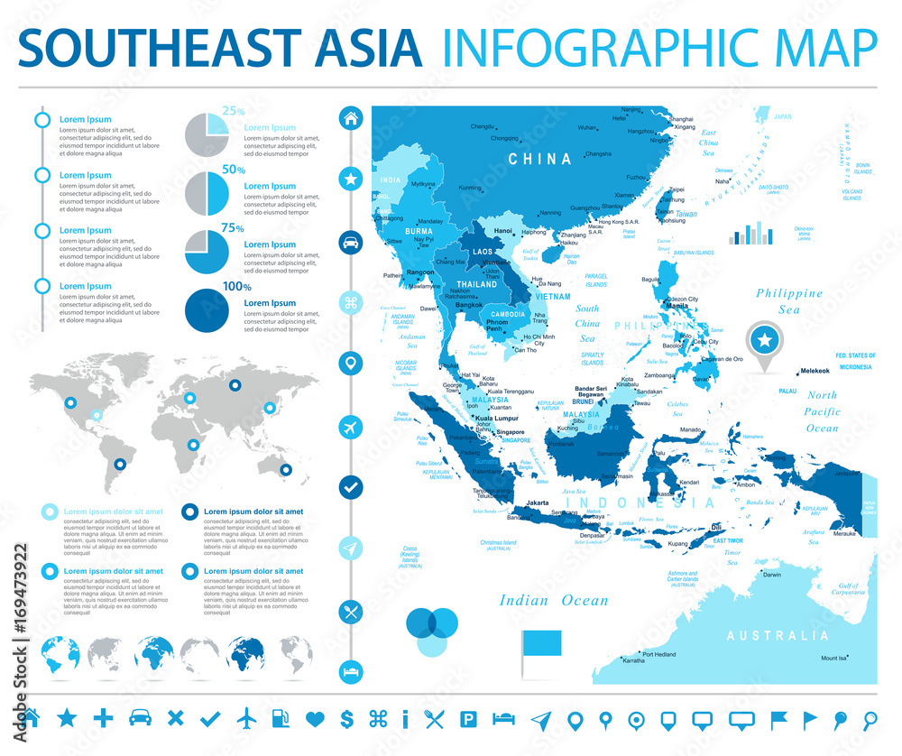 Southeast Asia Map - Info Graphic Vector Illustration Stock Vector ...