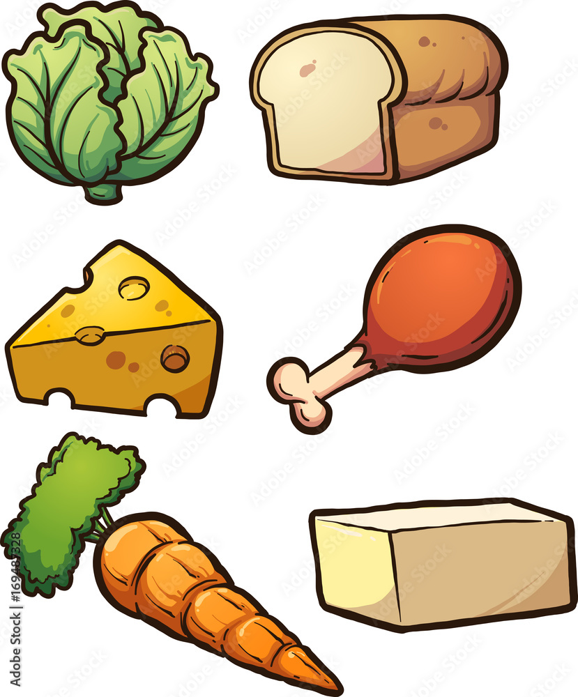 Cartoon food items. Vector clip art illustration with simple gradients ...