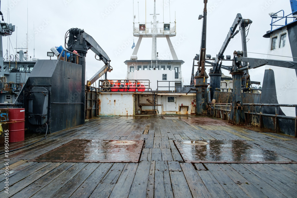 Commercial fishing boat deck with two hatches Stock Photo | Adobe Stock
