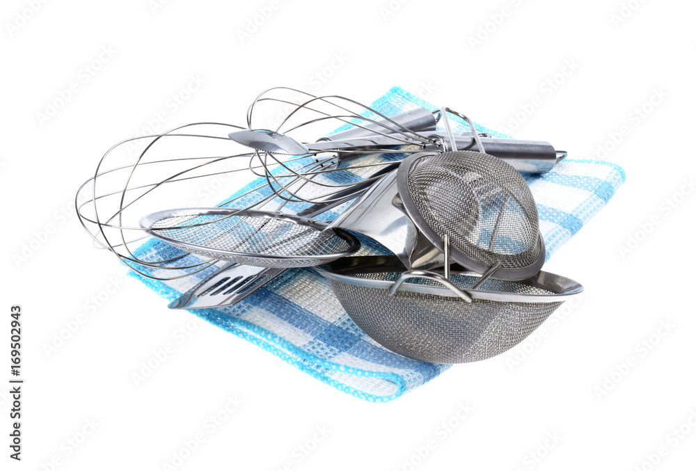 various cooking utensils on an isolated white background. Stock Photo ...