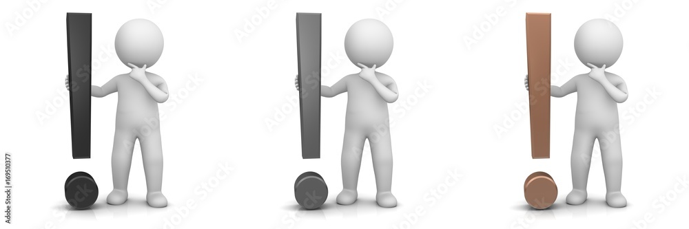 exclamation mark exclamation point green 3d thinking stick man solves ...