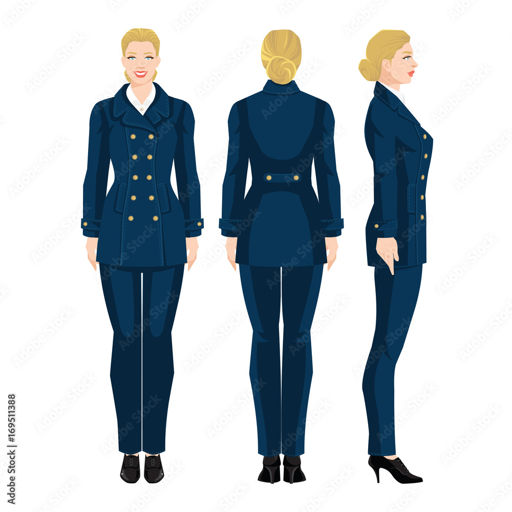 Vector illustration of professional girls in naval formal clothes ...