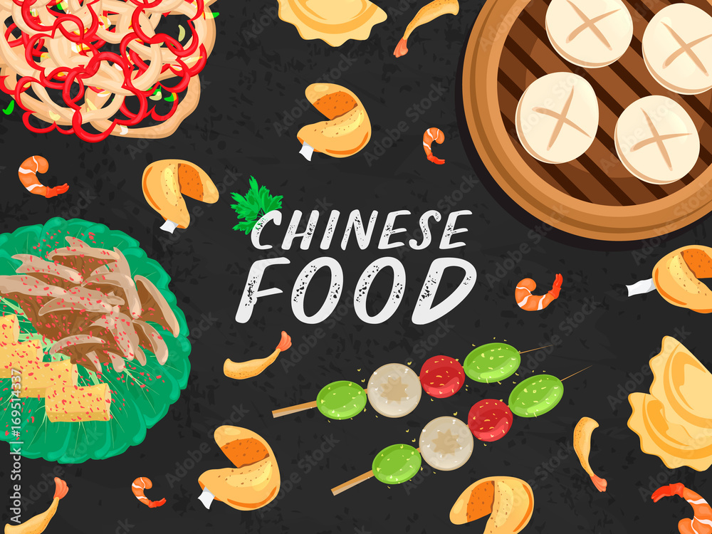 Vector illustration of chinese food set in cartoon style Stock Vector ...