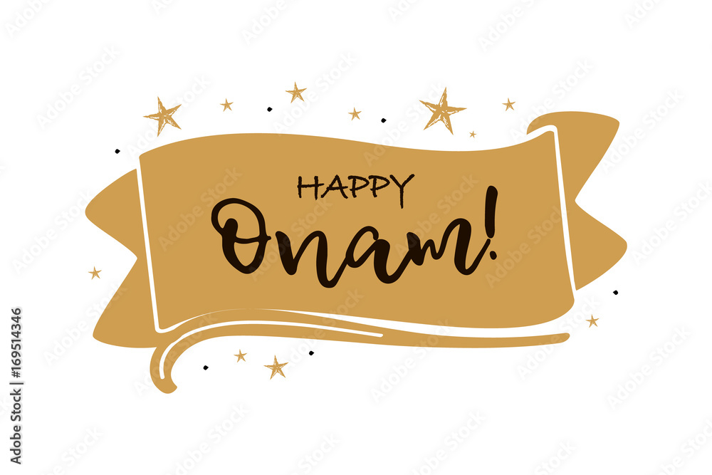 Happy Onam, beautiful greeting card poster with calligraphy black text ...
