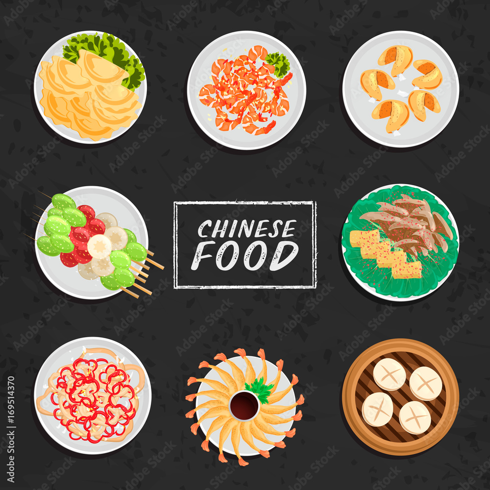 Vector illustration of chinese food set in cartoon style Stock Vector ...