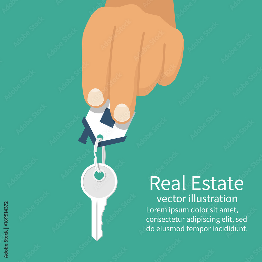 Hand holding house keys. Handing key to home. Vector graphic ...