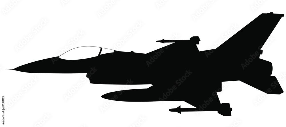 Vector silhouette of the fighter jet (F-16) in flight. Stock Vector ...
