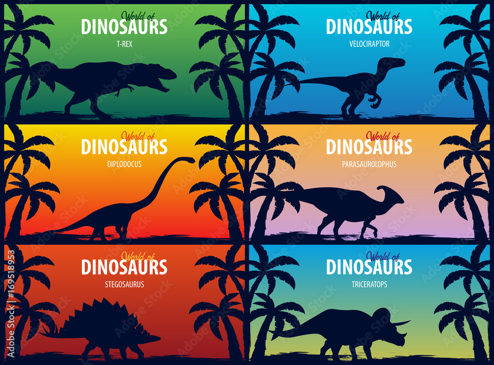 Banner collection World of dinosaurs. Prehistoric world. T-rex ...