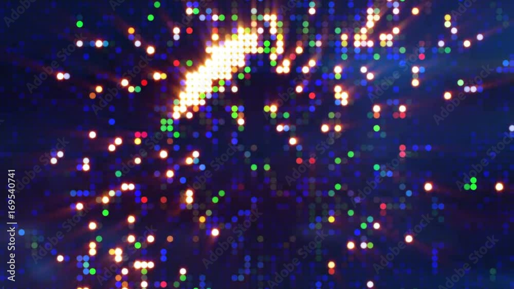 Colorful bursts on LED screen with circle pixels. Computer generated ...
