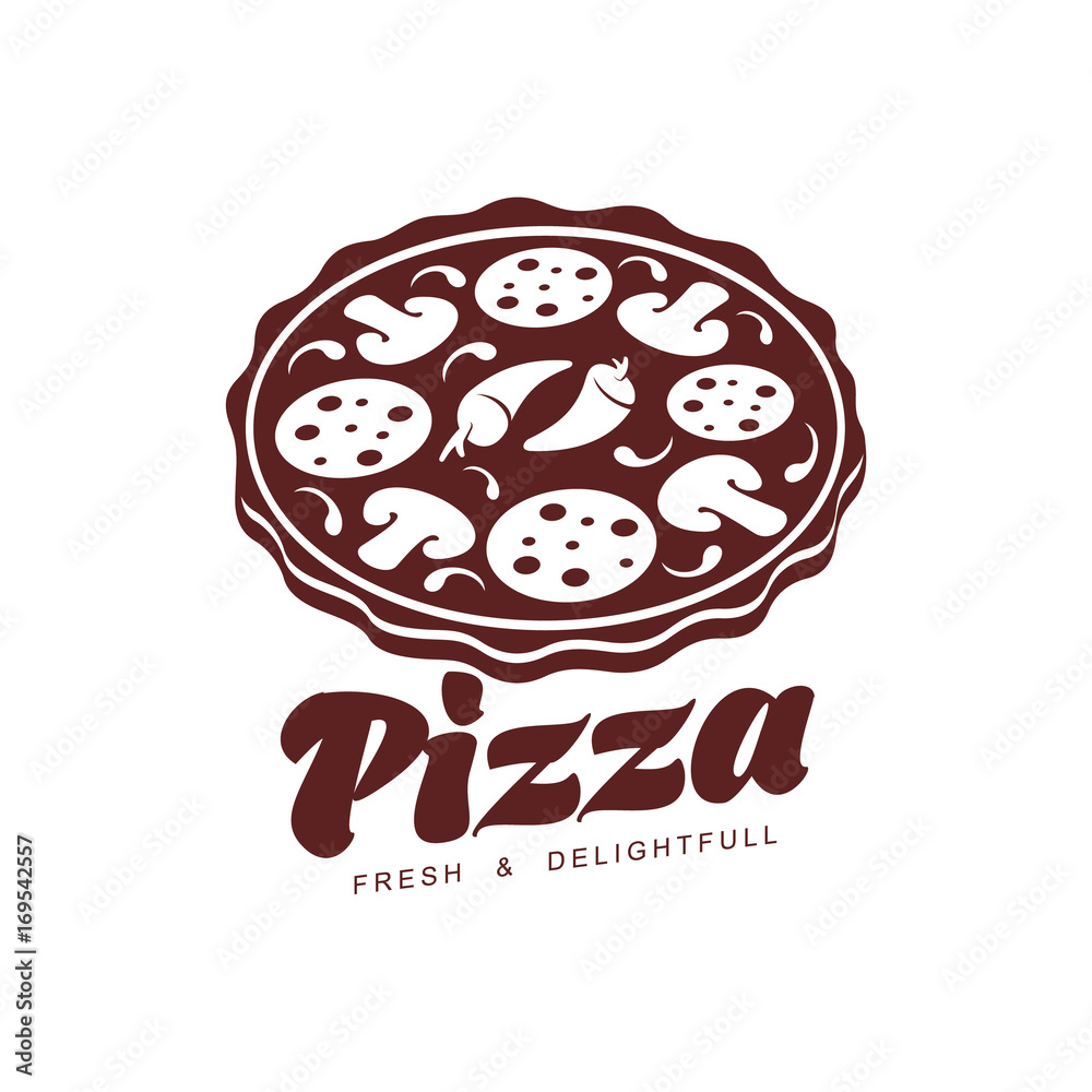 vector flat pizza icon pictogram. Isolated illustration on a white ...