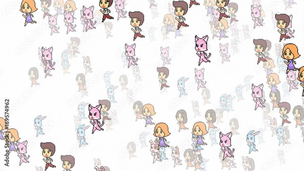 pixel art cartoon human animal run Stock Video | Adobe Stock