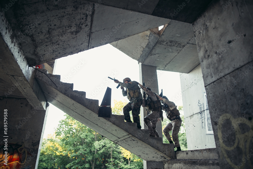 Army soldiers during the military operation. war, army, technology and ...
