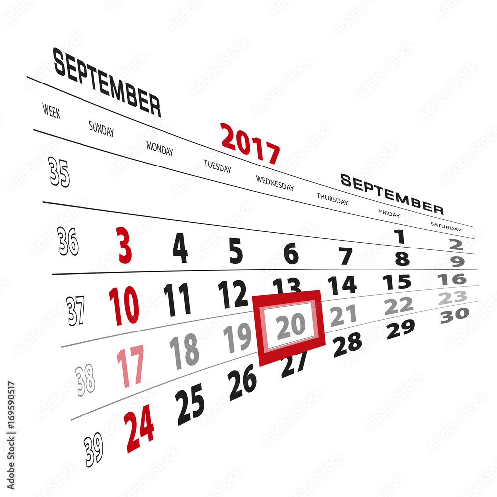 September 20, highlighted on 2017 calendar. Week starts from Sunday ...