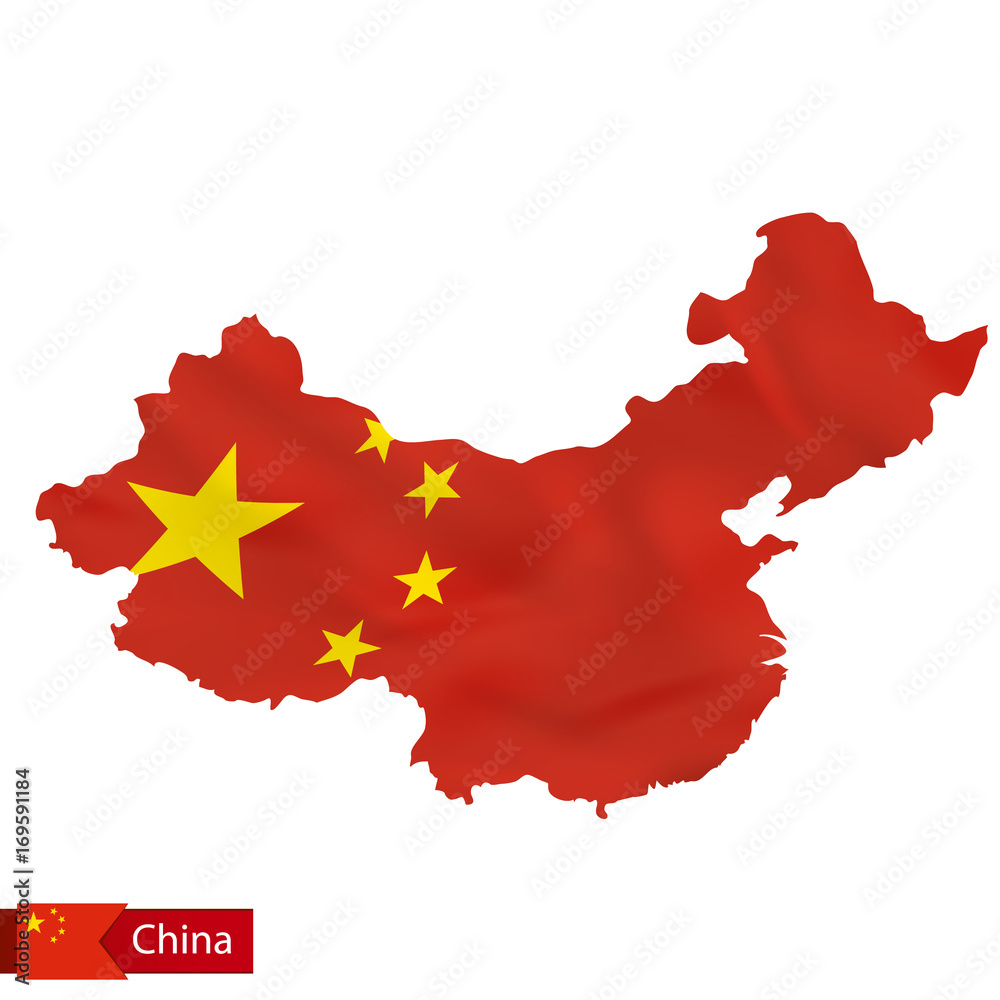 China map with waving flag of country. Stock Vector | Adobe Stock