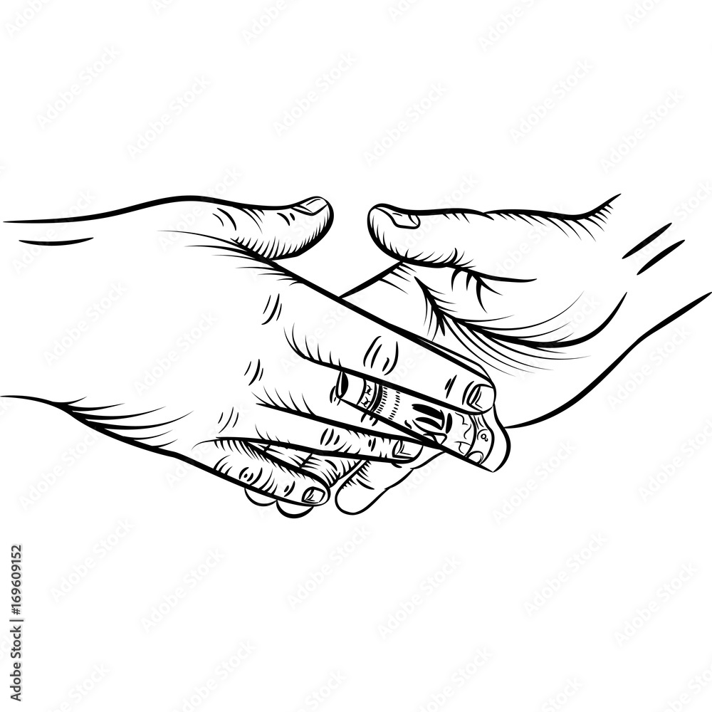 Businessman giving a bribe. Vector illustration drawing hands. Nice for ...