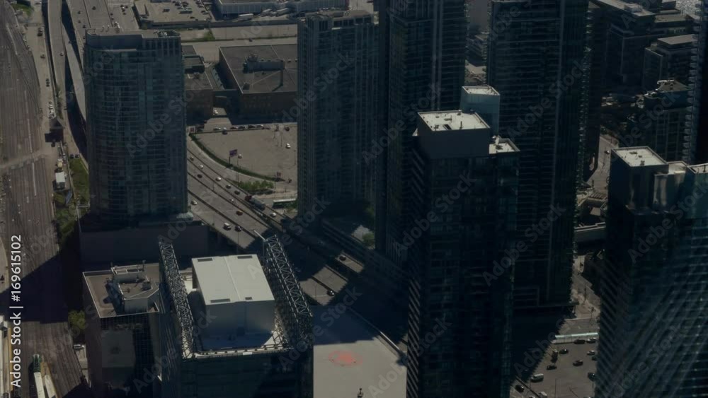 An overhead shot of Toronto's urban density seen from a hight looking ...