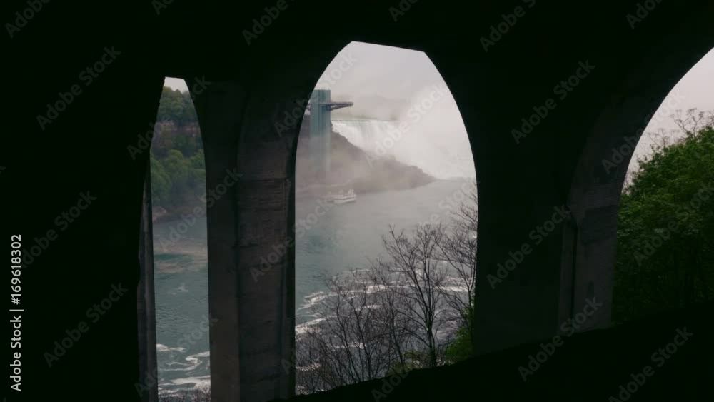 The underside of the Rainbow Bridge in Niagara Falls, Ontario. The ...
