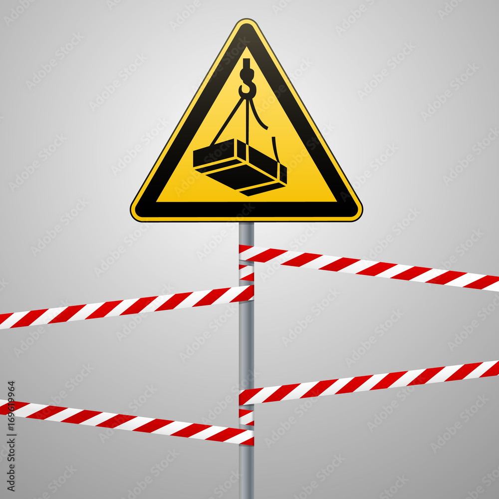 Caution - danger May fall from the height of the load. Safety sign. The ...