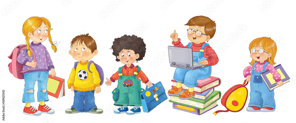 Back to school. Cute schoolchildren ready for school. Coloring page ...