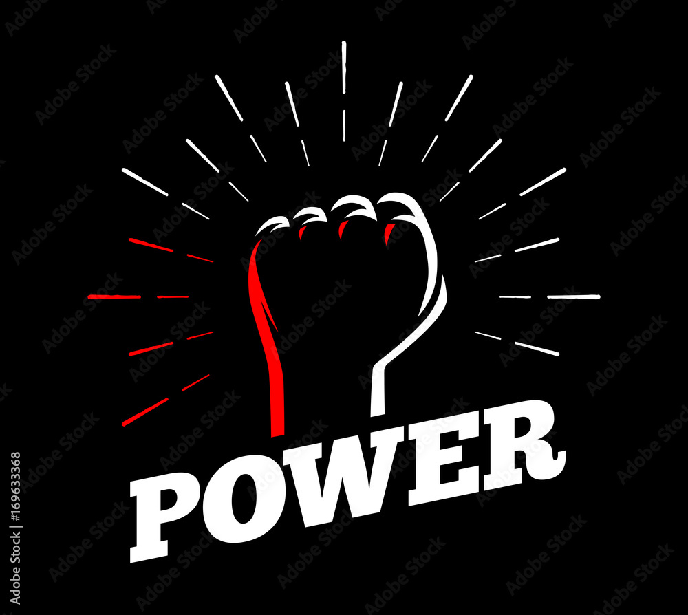 Power back fist vector isolated sign on black background and vintage ...