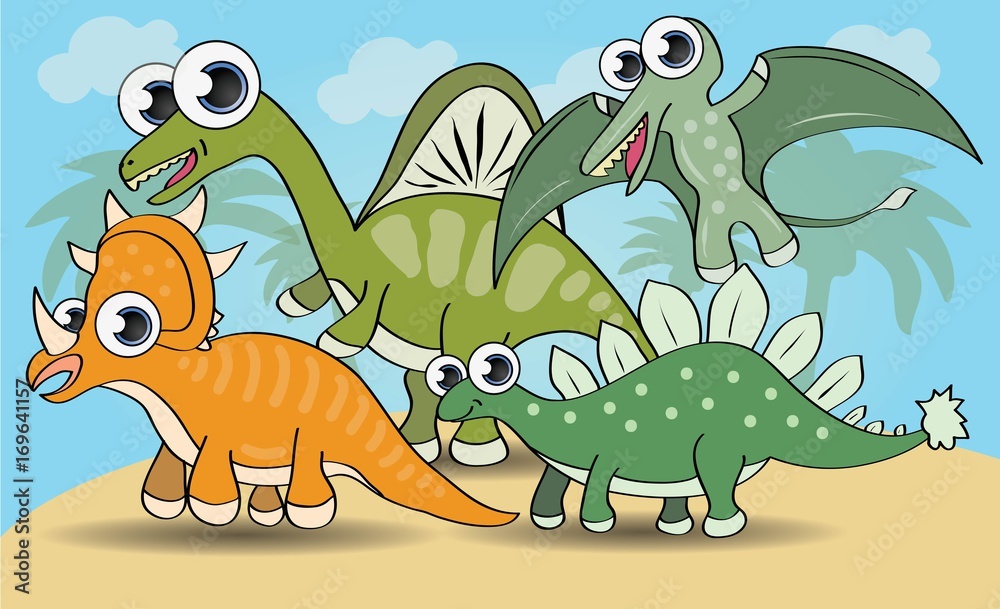 Cute cartoon style dinosaurs set. vector illustration Stock Vector ...