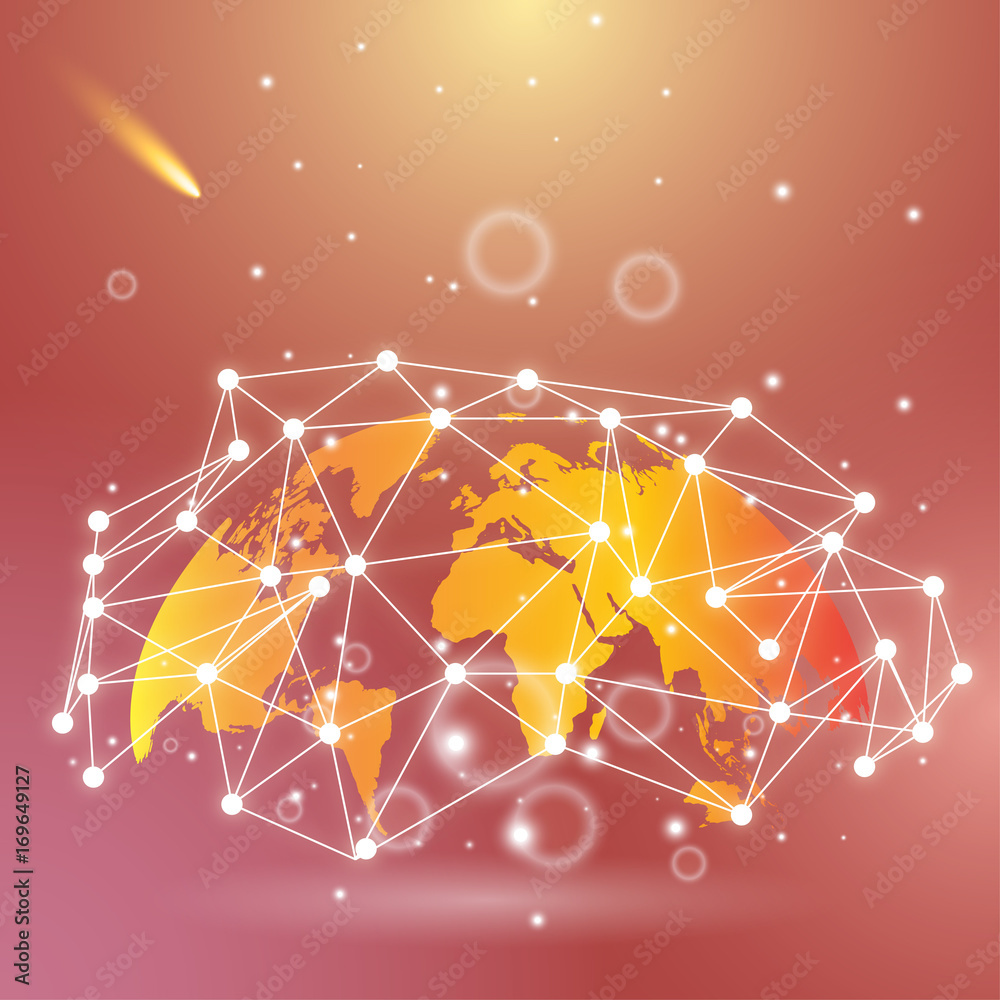 Political World Map with global technology networking concept. Digital ...