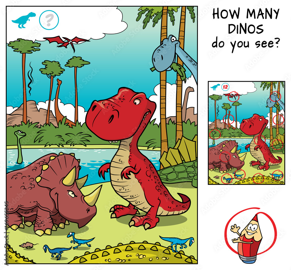 How many dinosaurs do you see? Find 12 dinosaurs. Education counting ...