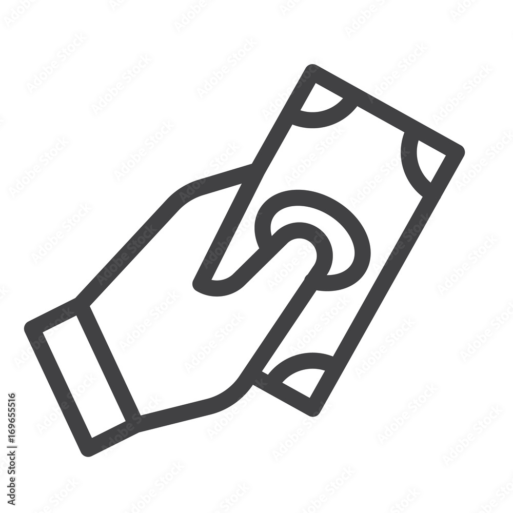 Cash in hand line icon, outline vector sign, linear style pictogram ...