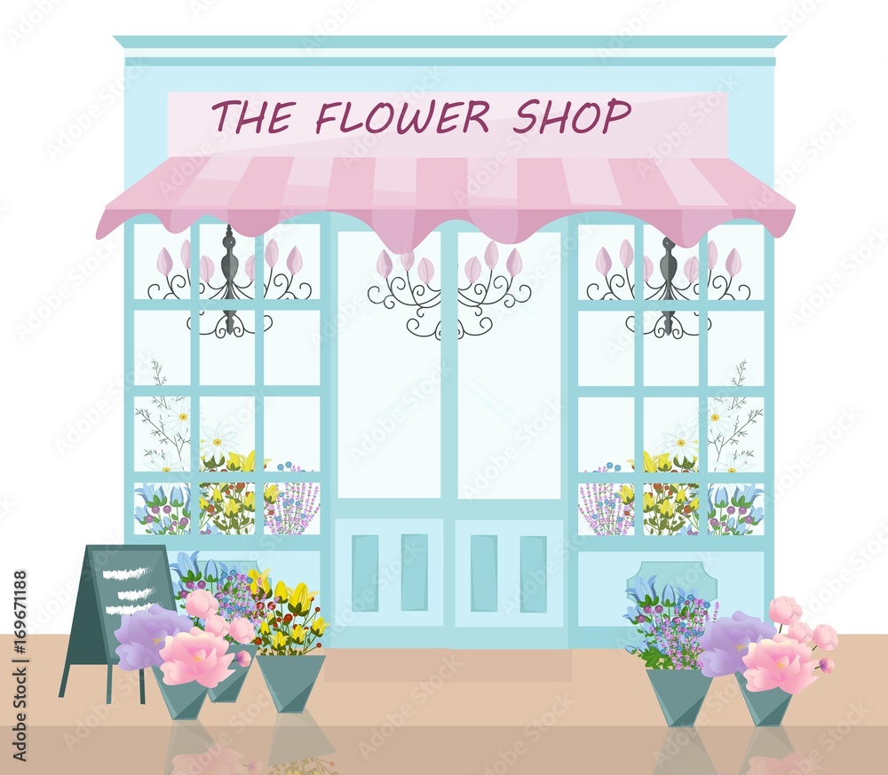 Flower shop facade Vector illustration delicate decor Stock Vector ...