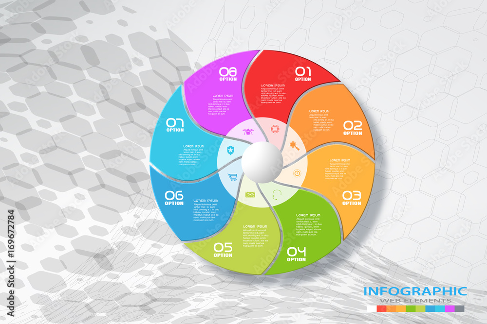 Vector wide infographic of round segmented color form cut from paper ...