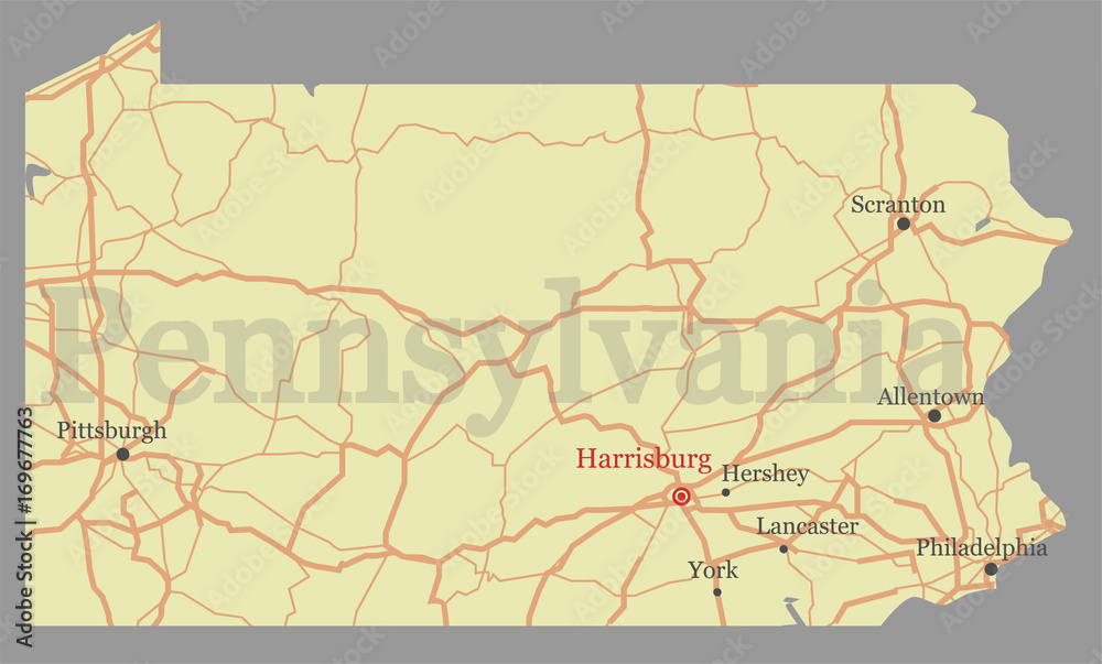 Pennsylvania vector accurate high detailed State Map with Community ...