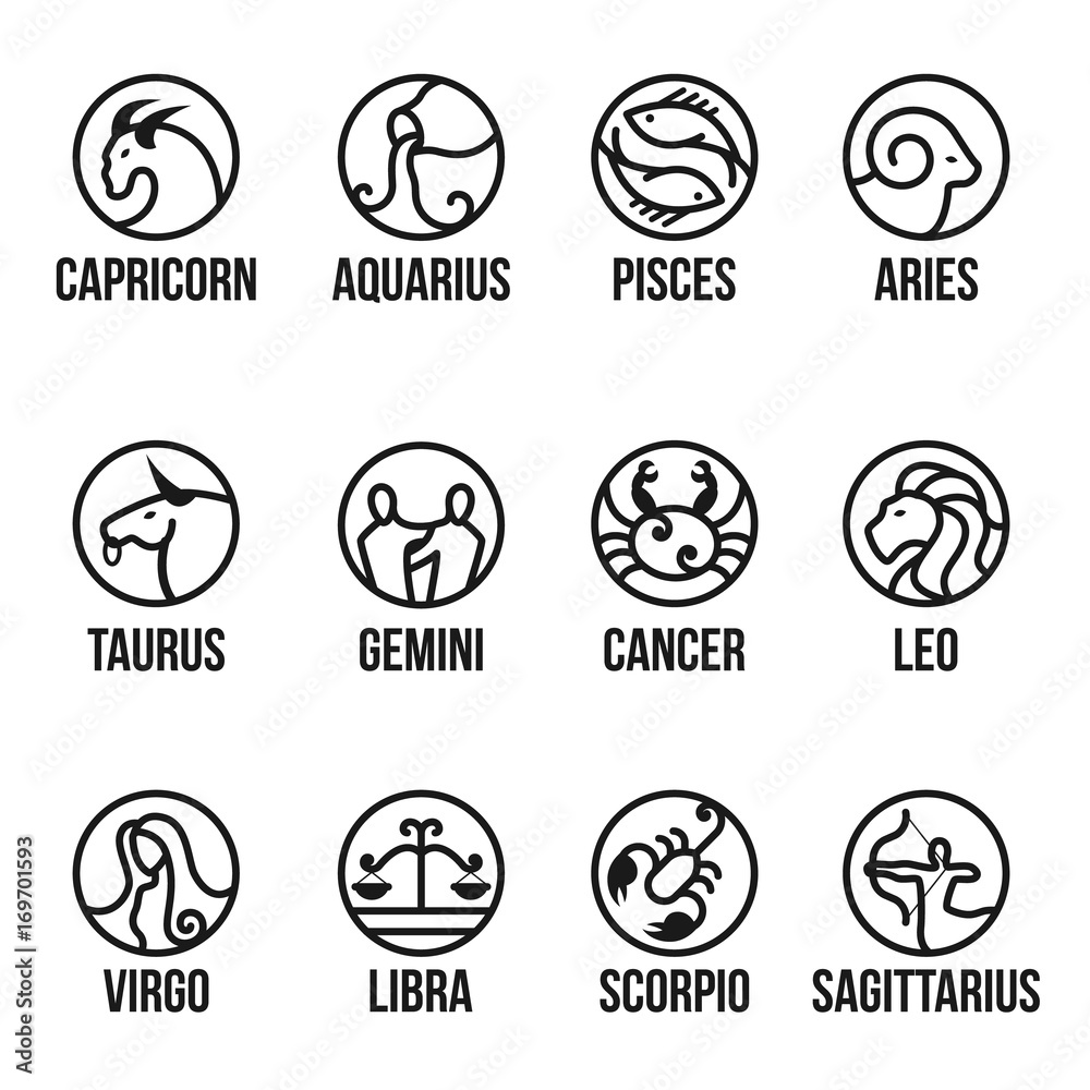 12 horoscope line border in circle icon sign vector set design Stock ...