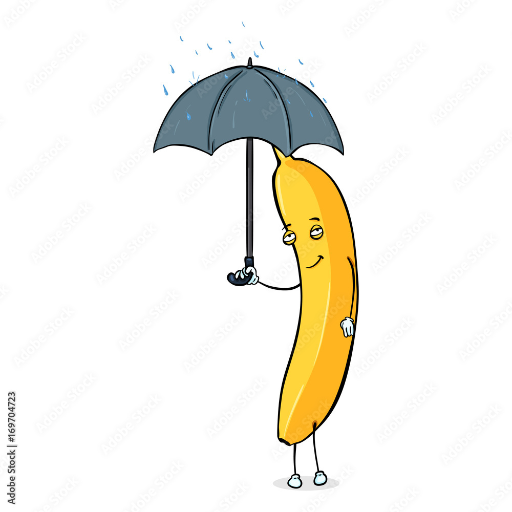 Vector Cartoon Character - Banana with Umbrella under the Rain Stock ...
