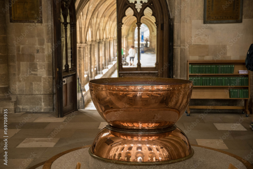 Norwich Cathedral font from old Rowntree sweets factory Stock Photo ...