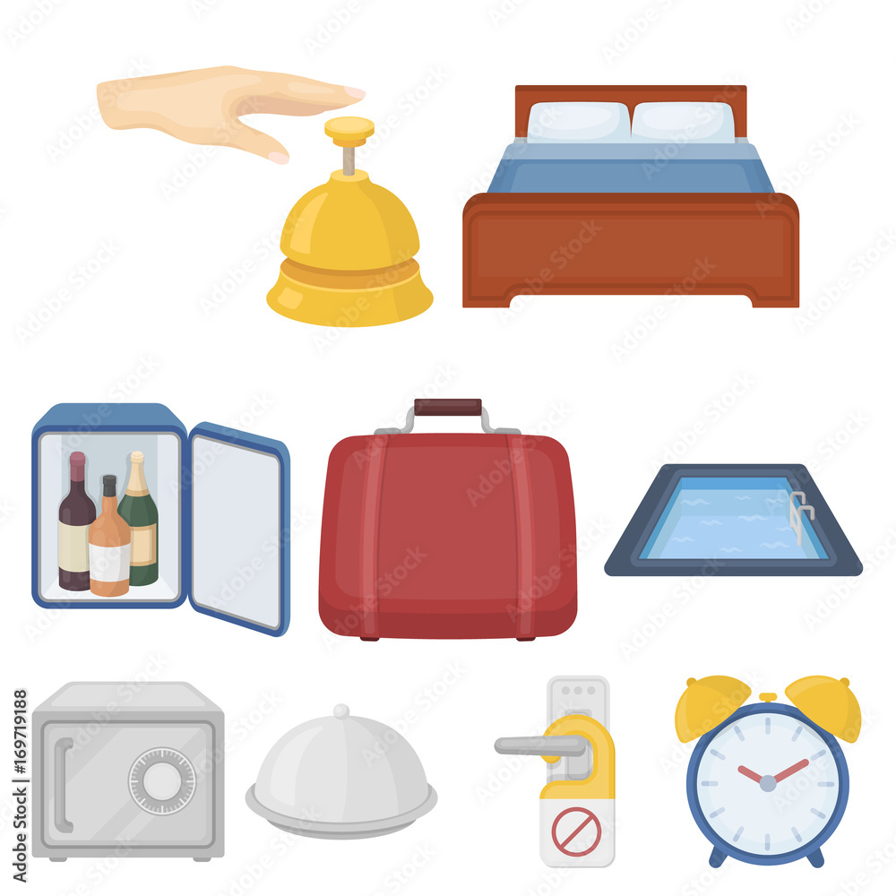 Hotel set icons in cartoon style. Big collection of hotel vector symbol ...