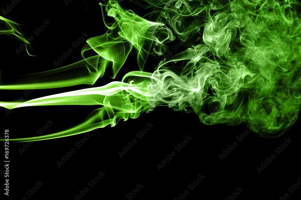 Abstract green smoke on black background, smoke background,green ink ...