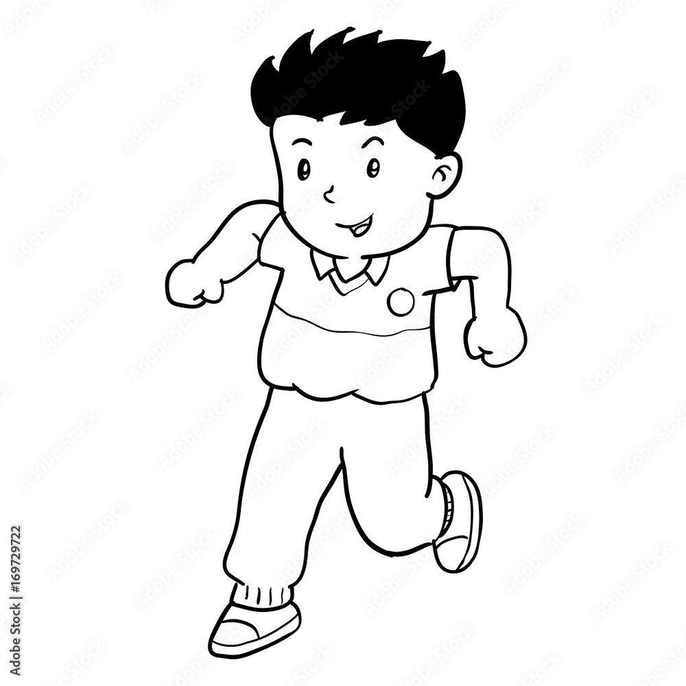 Hand drawing of boy running -Vector Illustration Stock Vector | Adobe Stock